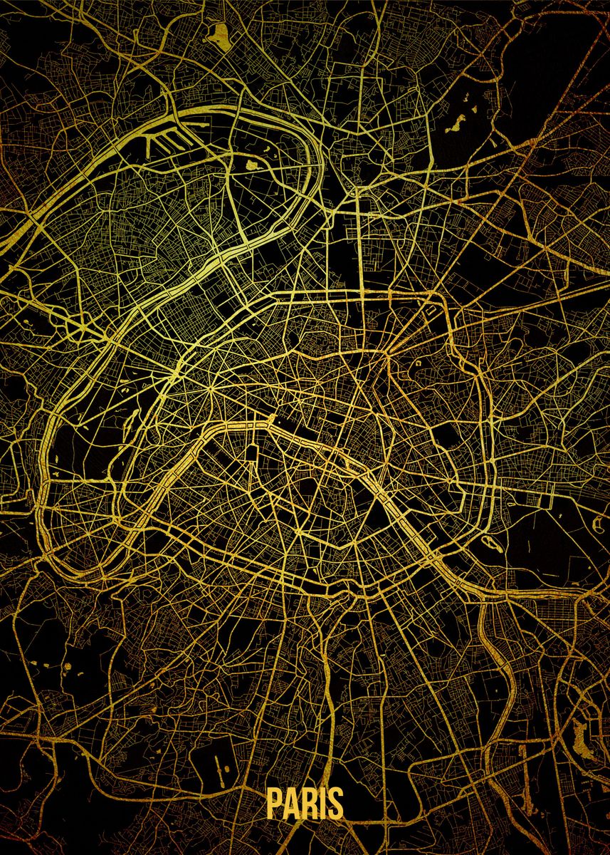 'Paris gold map' Poster, picture, metal print, paint by LUNGHISTE ...