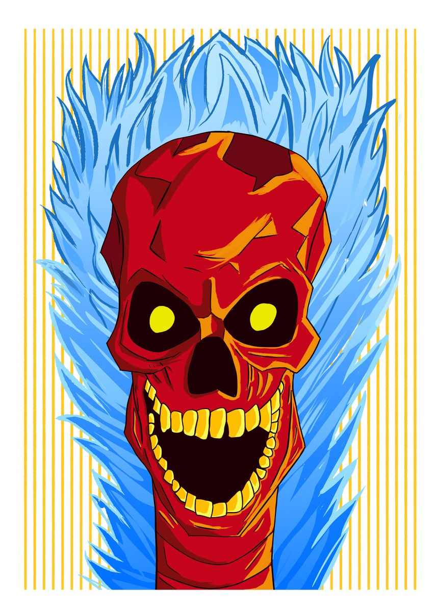 'Blue Red Skull Fire' Poster, picture, metal print, paint by DawsonArt ...