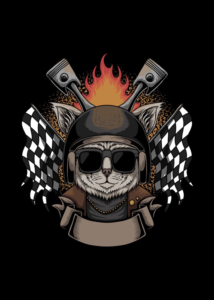 'Cat rider' Poster, picture, metal print, paint by The Matrix | Displate