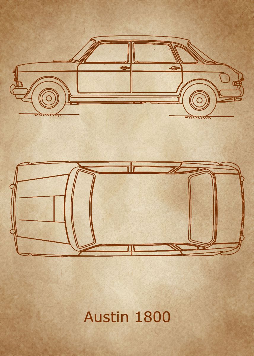 'Austin 1800 Blueprint old' Poster by The Bright Art | Displate