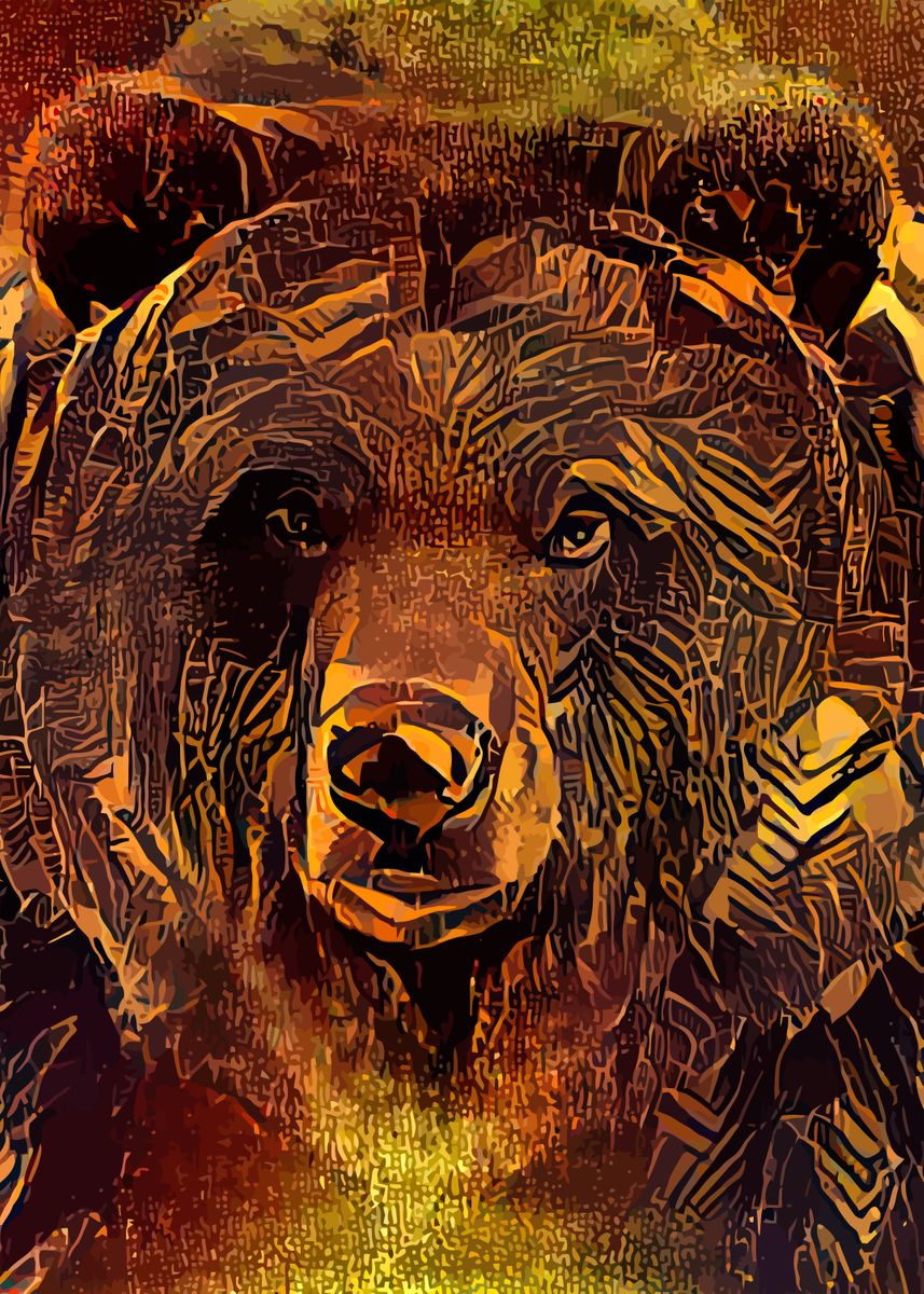 'Bear Abstract Golden' Poster, picture, metal print, paint by ...