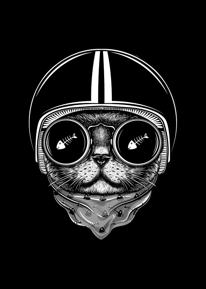 'Cat rider' Poster, picture, metal print, paint by The Matrix | Displate