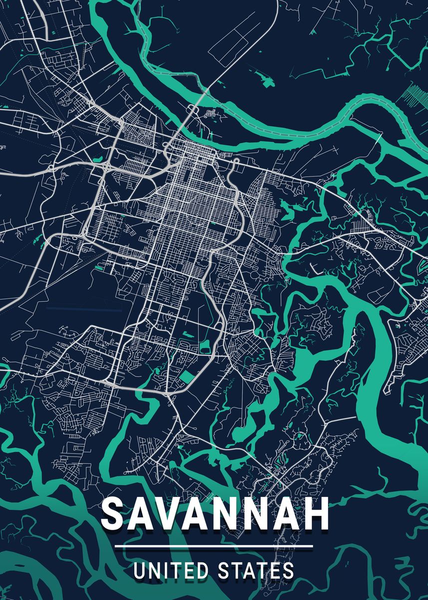 'USA savannah Georgia map' Poster by Instart | Displate