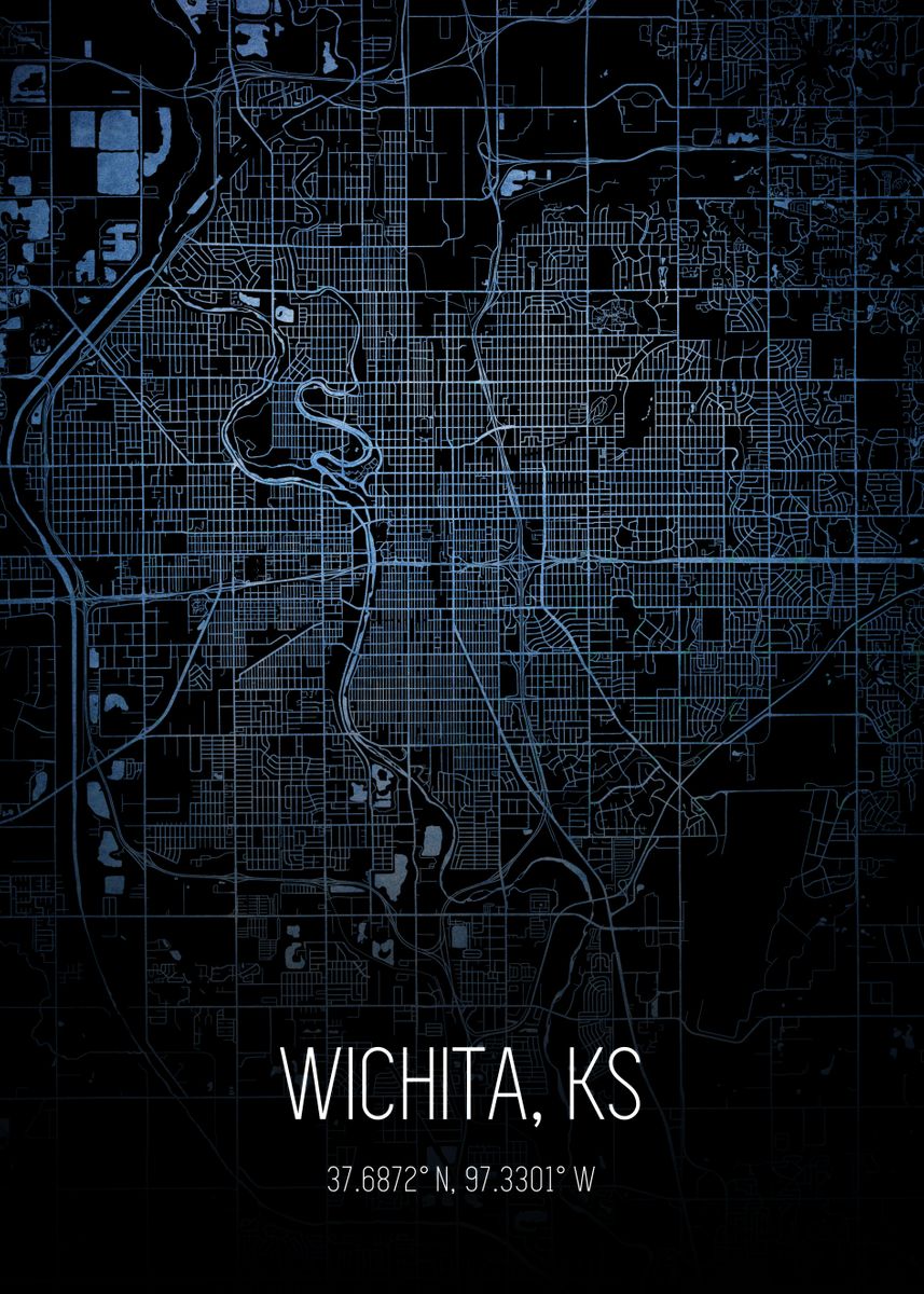 'Wichita City Map' Poster, picture, metal print, paint by The Trackless ...