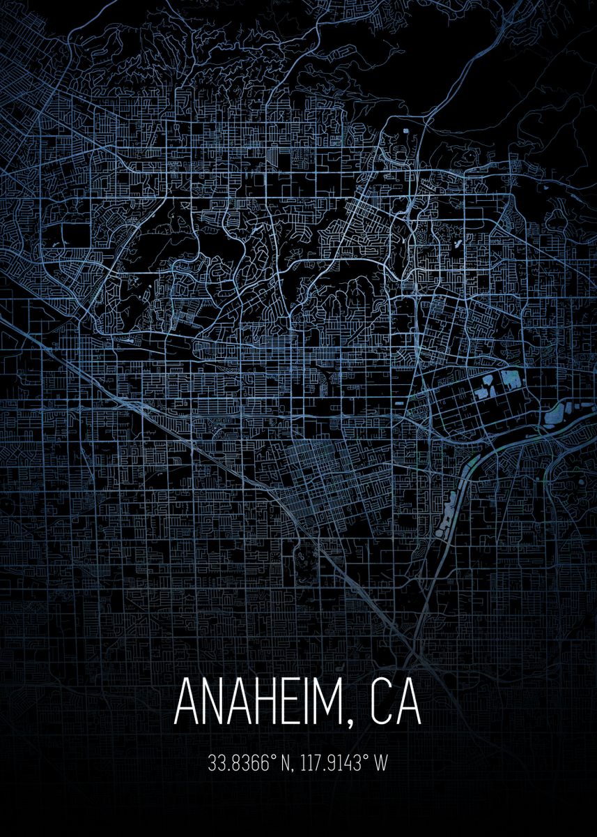 'Anaheim City Map' Poster by The Trackless Road | Displate