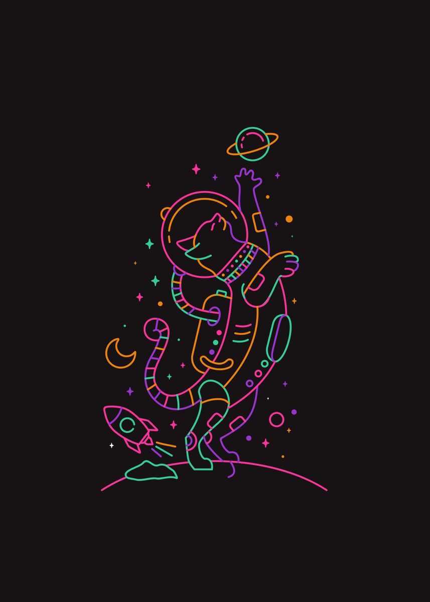 'Cat Star' Poster, picture, metal print, paint by The Matrix | Displate