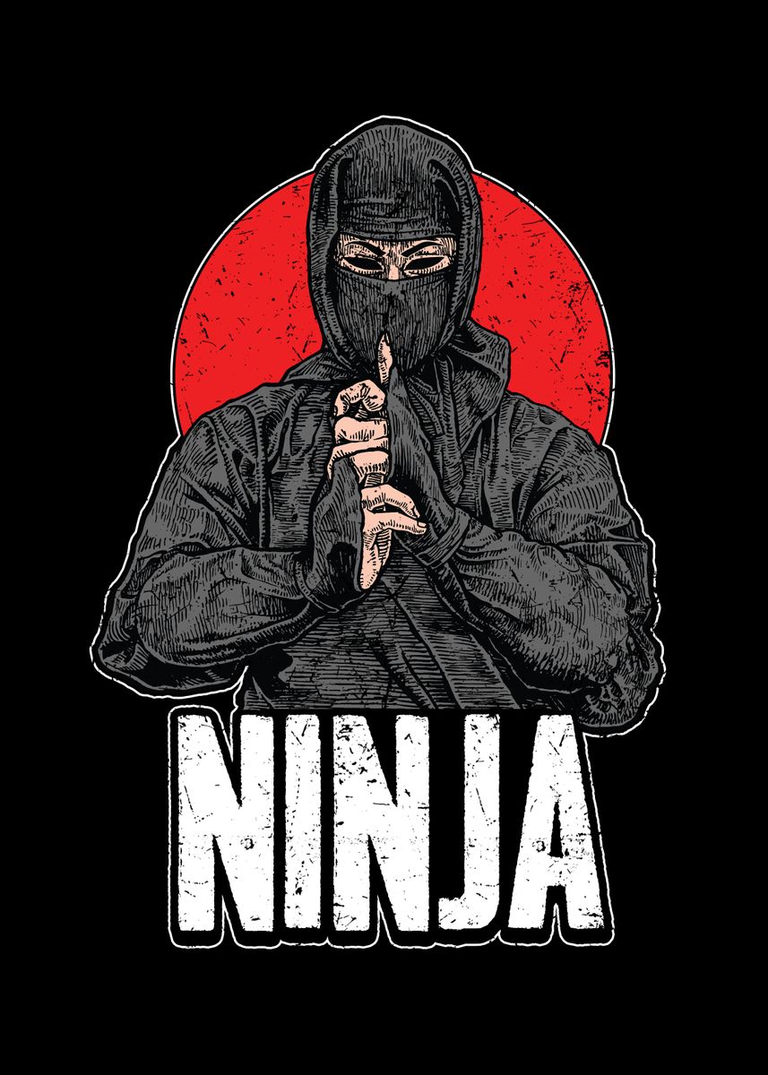 'NINJA RED GRUNGE' Poster, picture, metal print, paint by ...