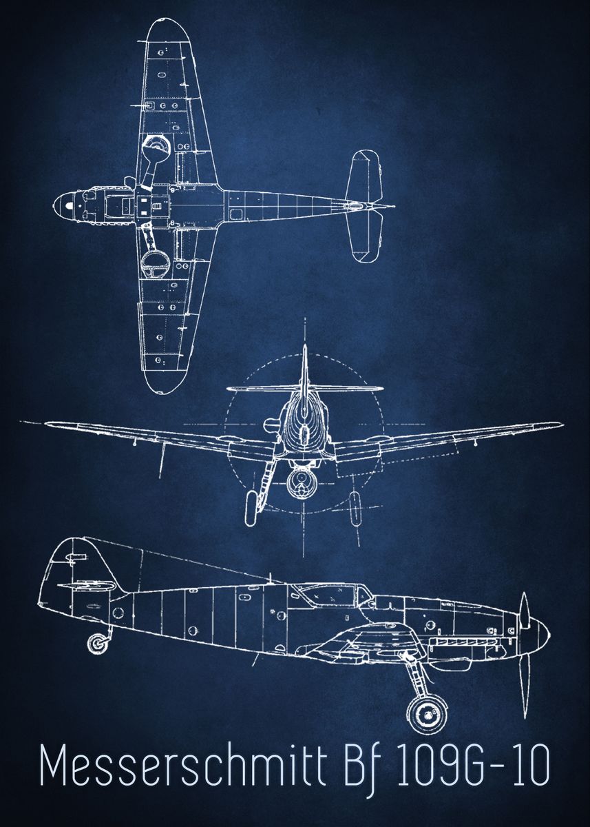 'BF 109 Blueprint' Poster, picture, metal print, paint by The Trackless ...