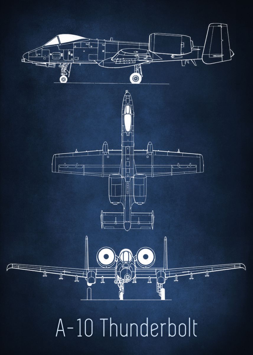 'A10 Thunderbolt Blueprint' Poster by The Trackless Road | Displate