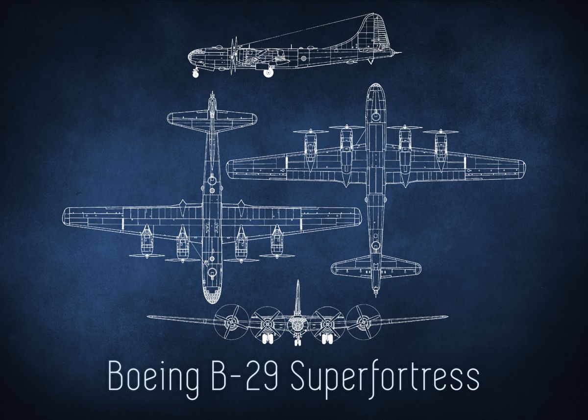 'B29 Bomber Blueprint' Poster by The Trackless Road | Displate