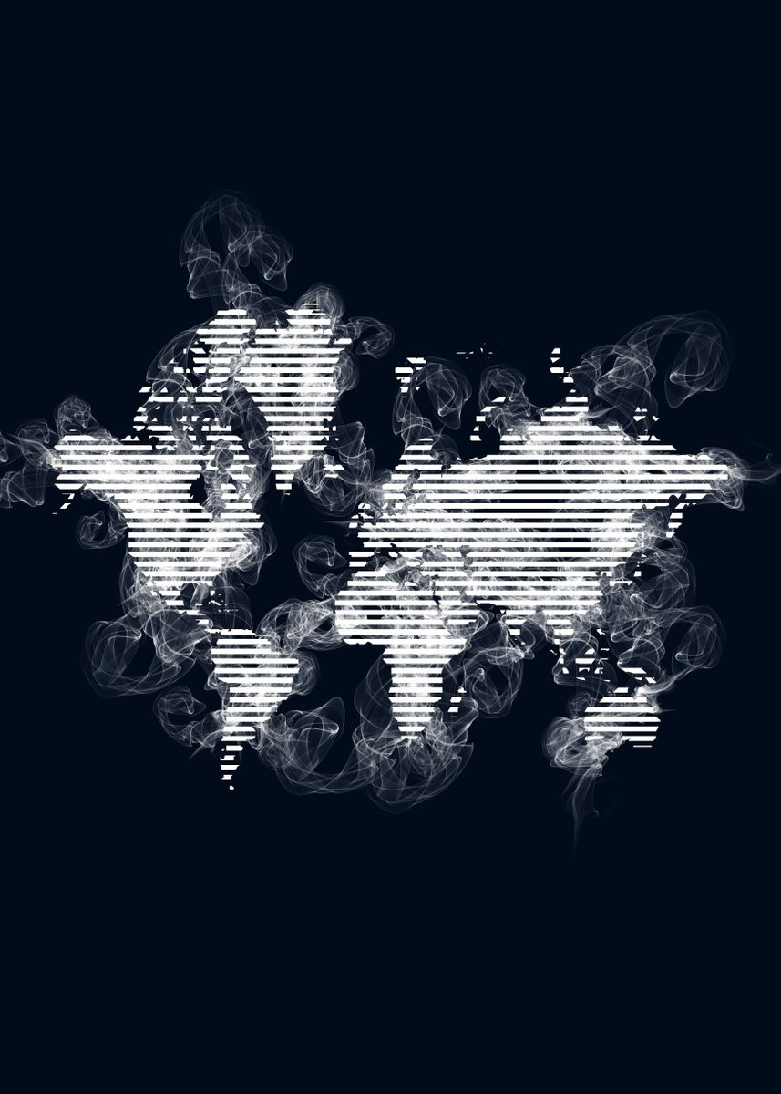 'world map smoke' Poster, picture, metal print, paint by shiner artist ...