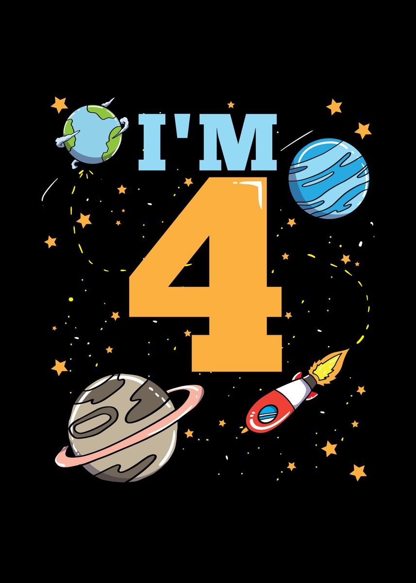 '4th Birthday Outer Space' Poster, picture, metal print, paint by ...