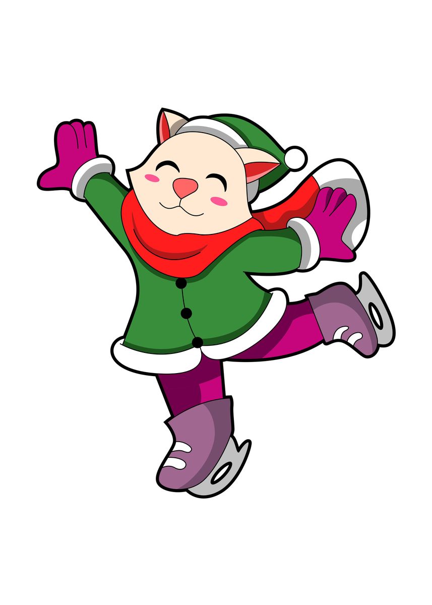 'Cat Ice skater Ice skating' Poster, picture, metal print, paint by ...