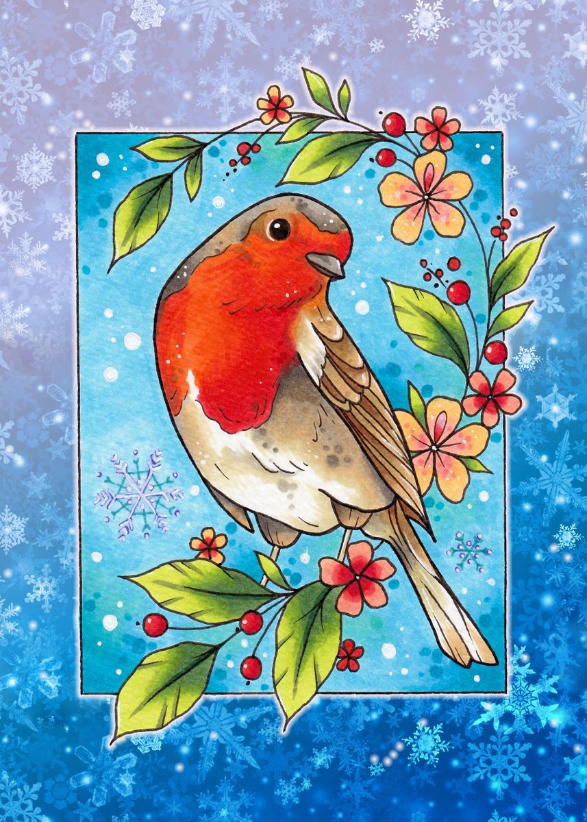 'Christmas Red Robin' Poster, picture, metal print, paint by LornaLaine ...