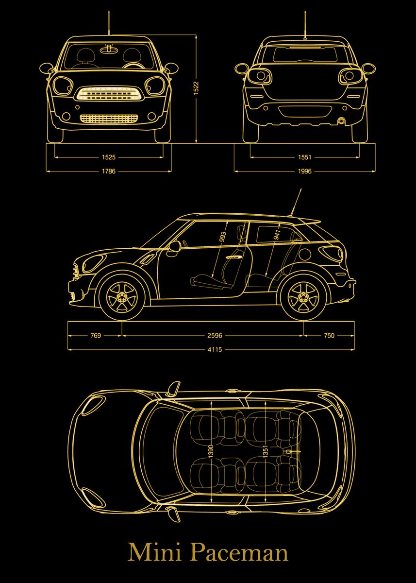 'Mini Paceman 2012 gold ' Poster by B & W Arts | Displate