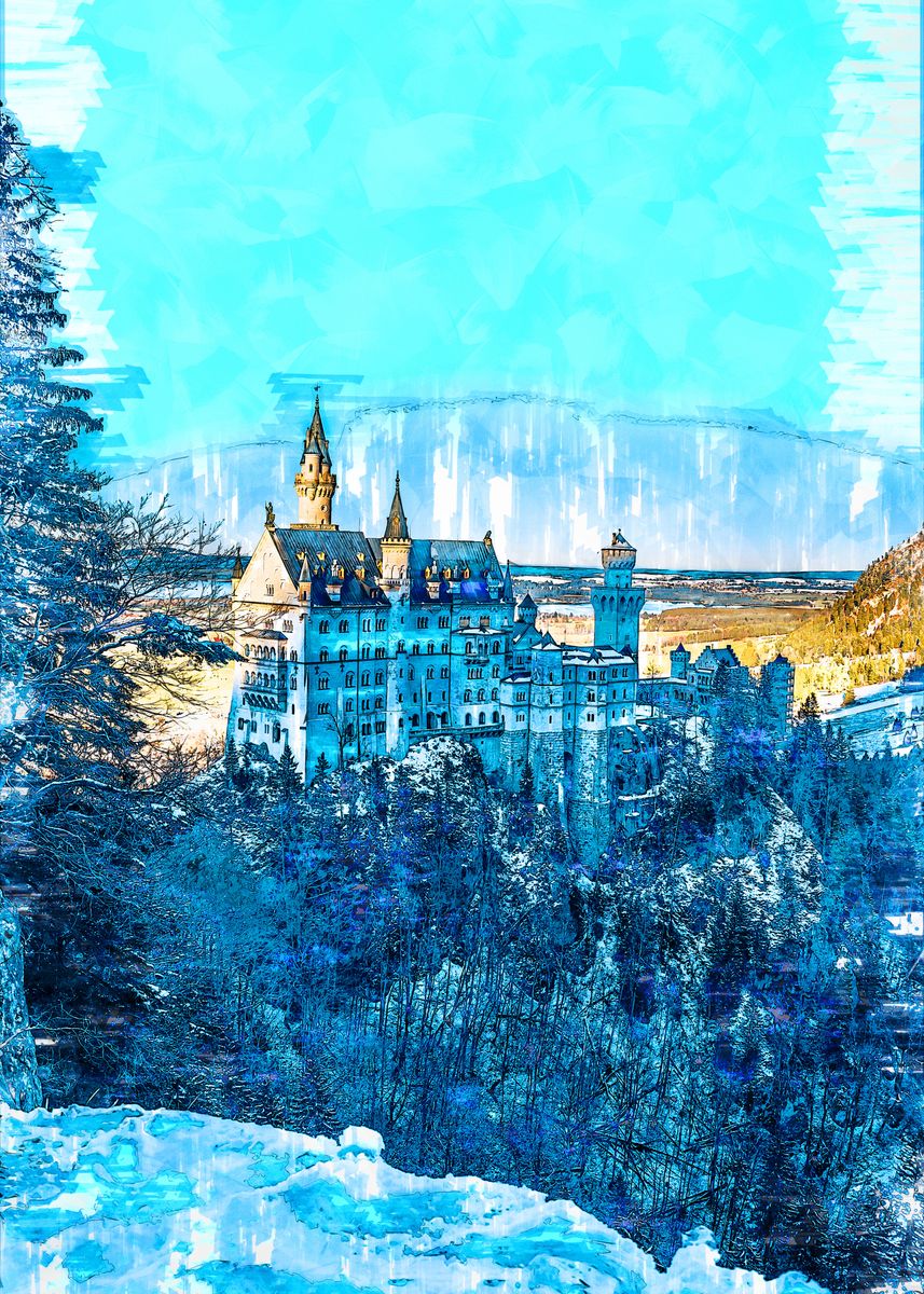 'Blue Ice Vintage Castle ' Poster, picture, metal print, paint by ...