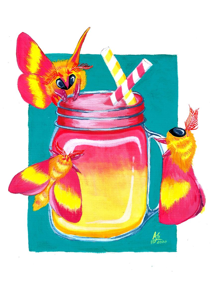 'Strawberry Milkshake Moths' Poster, picture, metal print, paint by ...