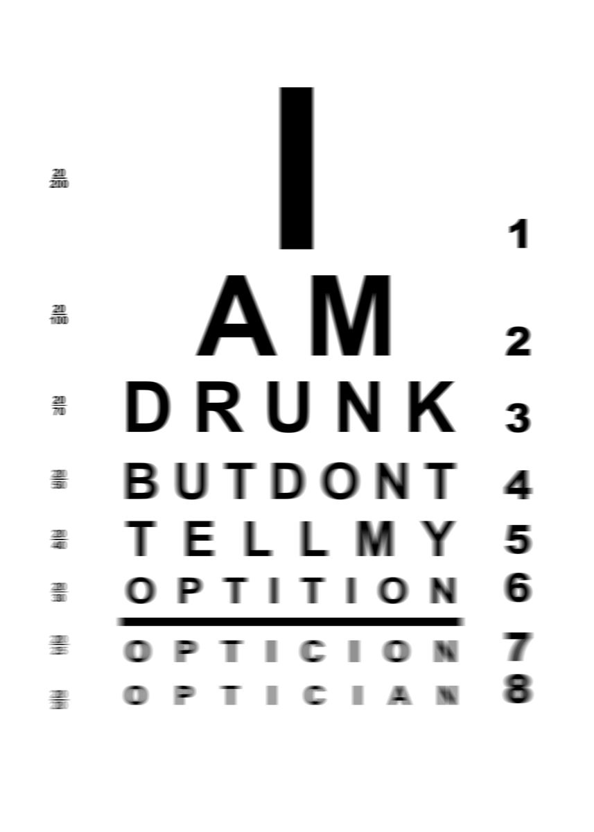 'Blurry drunk eye chart' Poster, picture, metal print, paint by ...