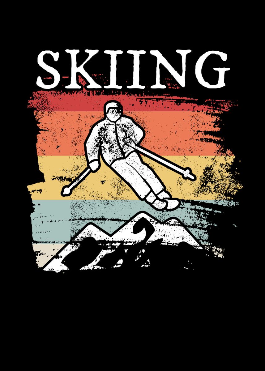 'Skiing Retro' Poster, picture, metal print, paint by Shiva121 | Displate