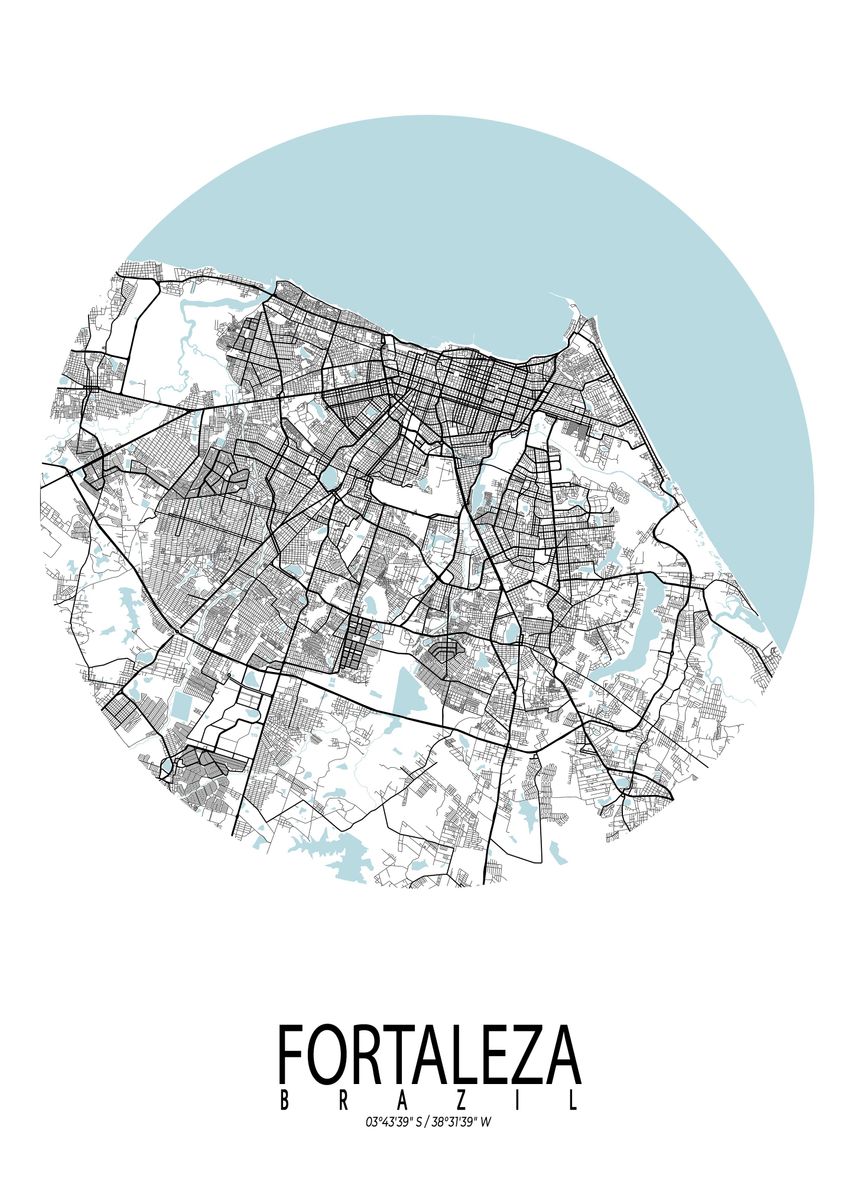 'Fortaleza City Map Circle' Poster, picture, metal print, paint by ...