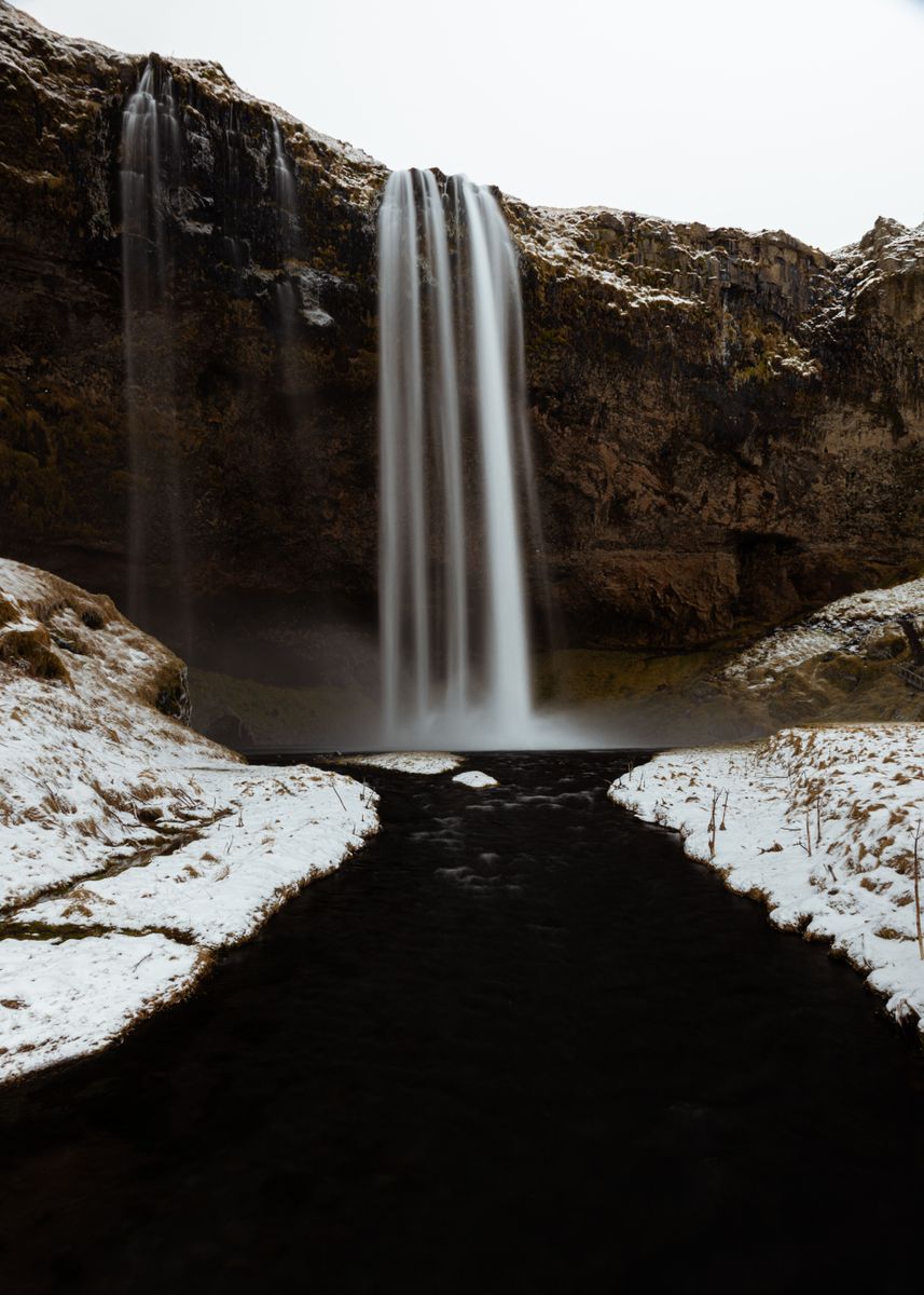 'Snowy Waterfall' Poster by Premier Photography | Displate