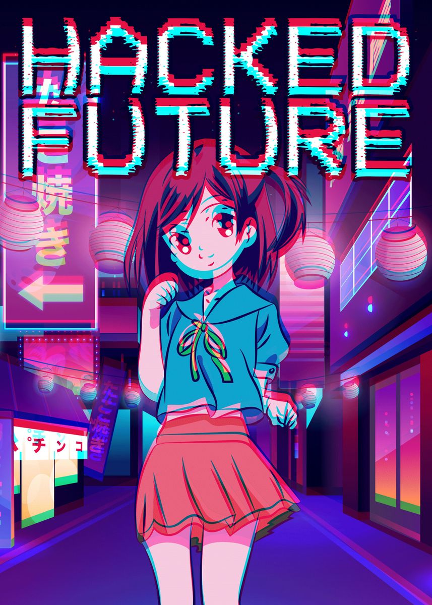 'Synthwave Anime Girl Otaku' Poster, picture, metal print, paint by ...