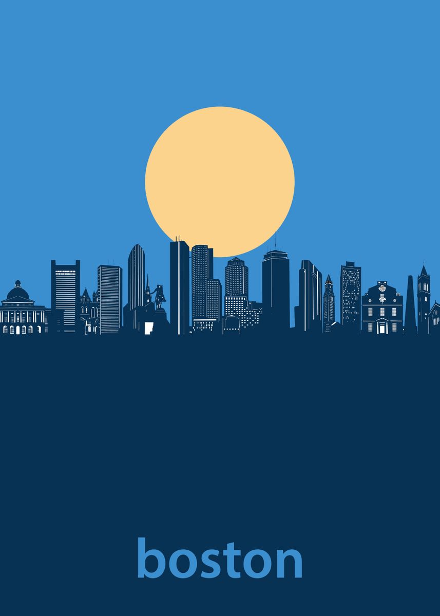 'boston minimal blue' Poster, picture, metal print, paint by Bekim Art ...