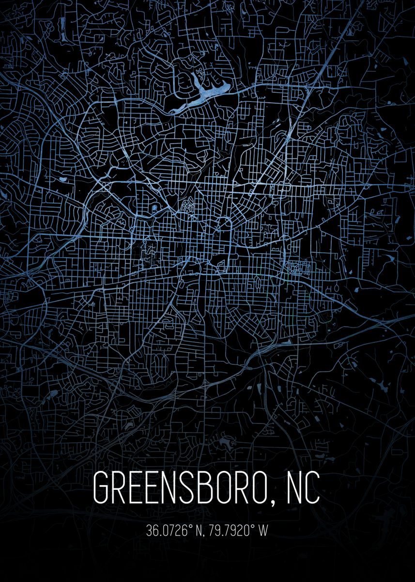 'Greensboro City Map' Poster, picture, metal print, paint by The ...