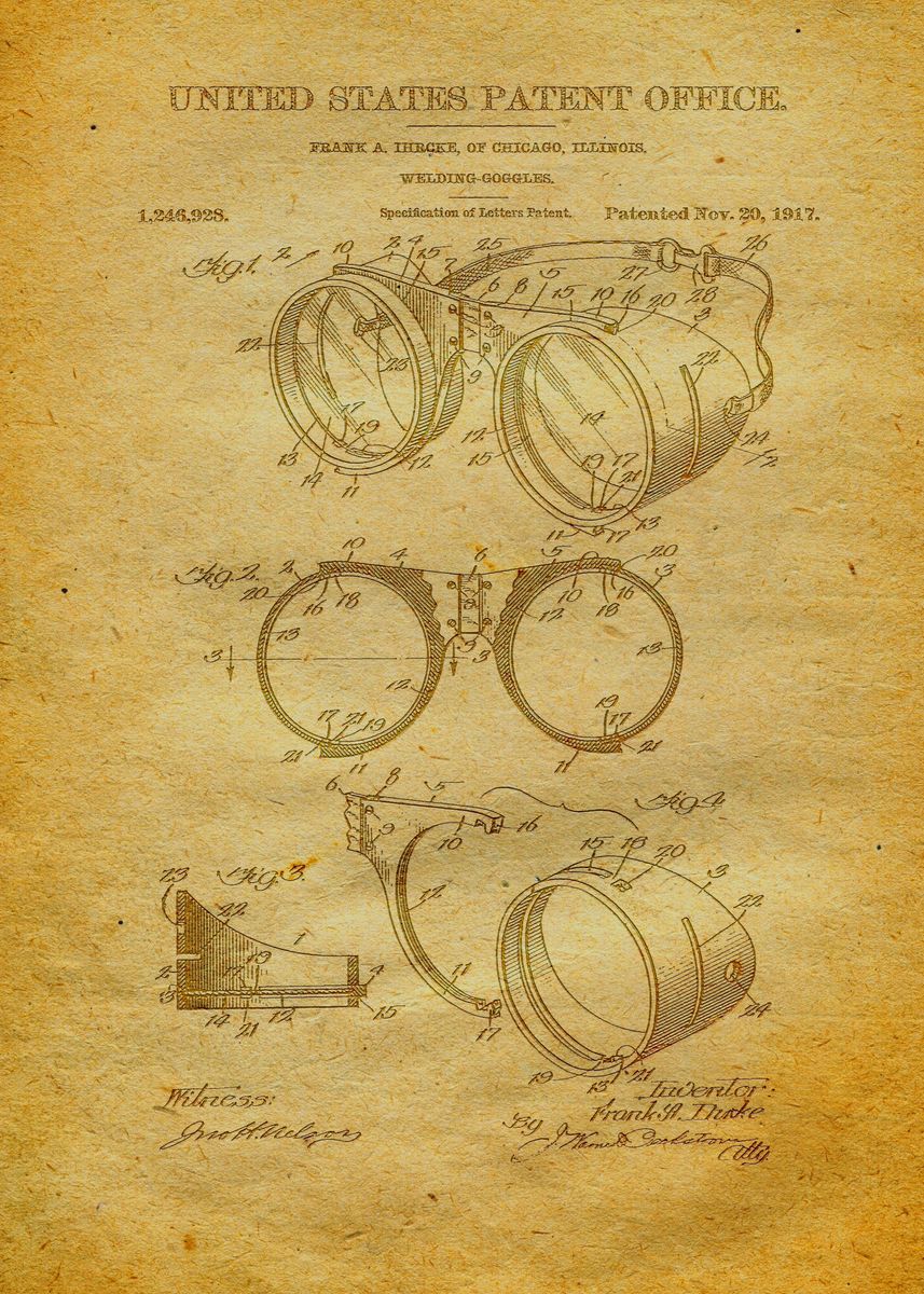 '52 Welding Goggles Patent' Poster by Danika Wiza | Displate