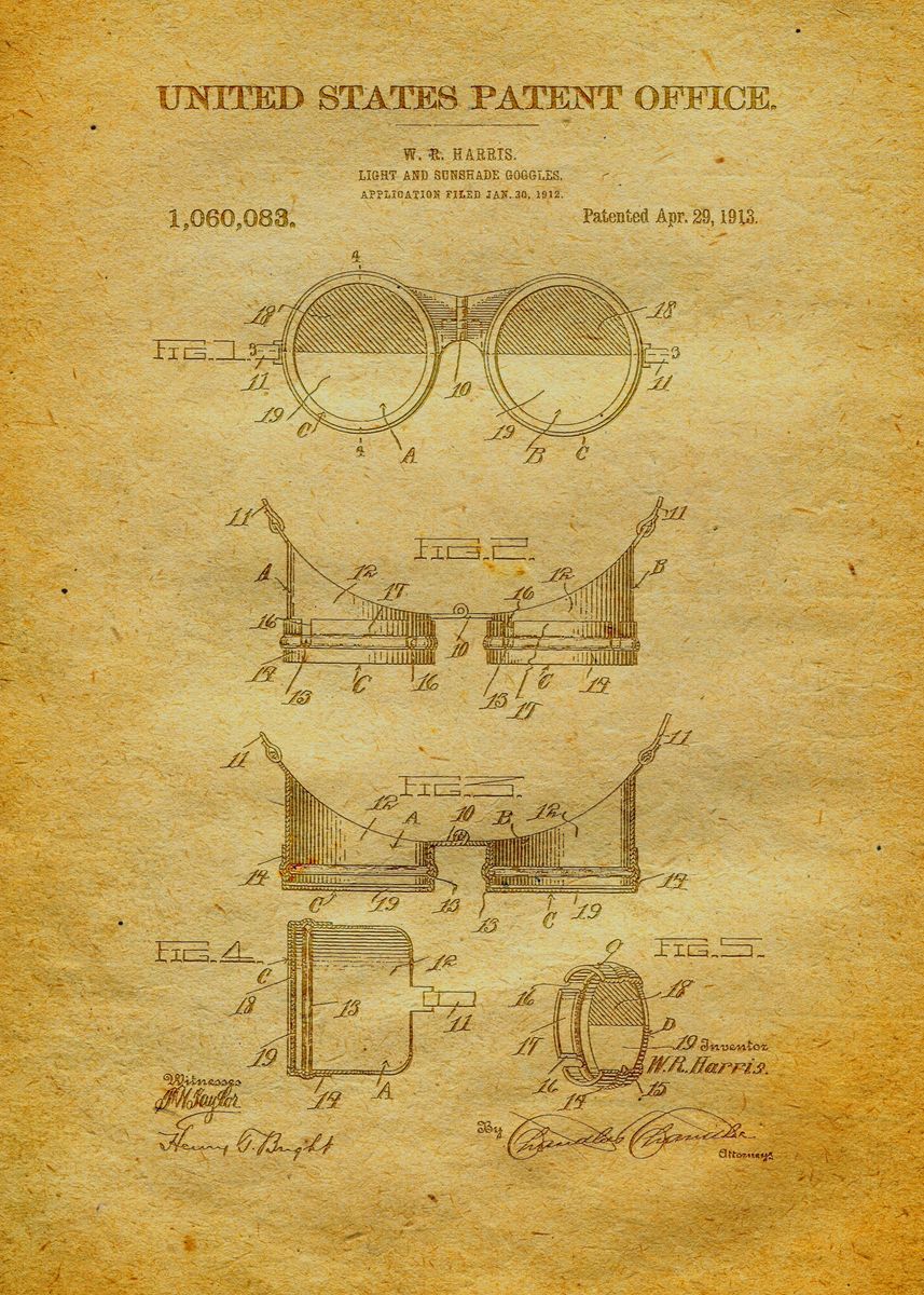 '51 Vintage Goggles Patent' Poster by Danika Wiza | Displate