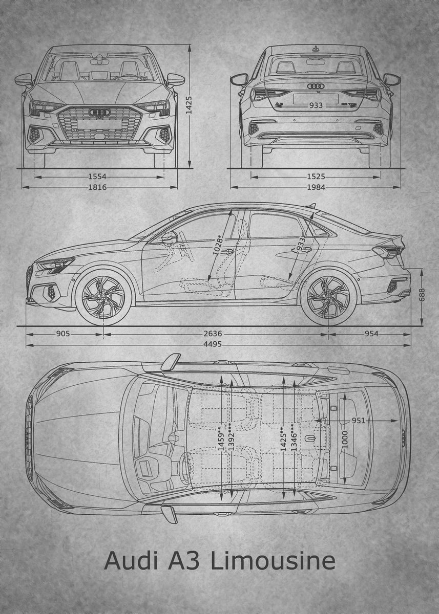 'audi A3 blueprint gray' Poster by B & W Arts | Displate
