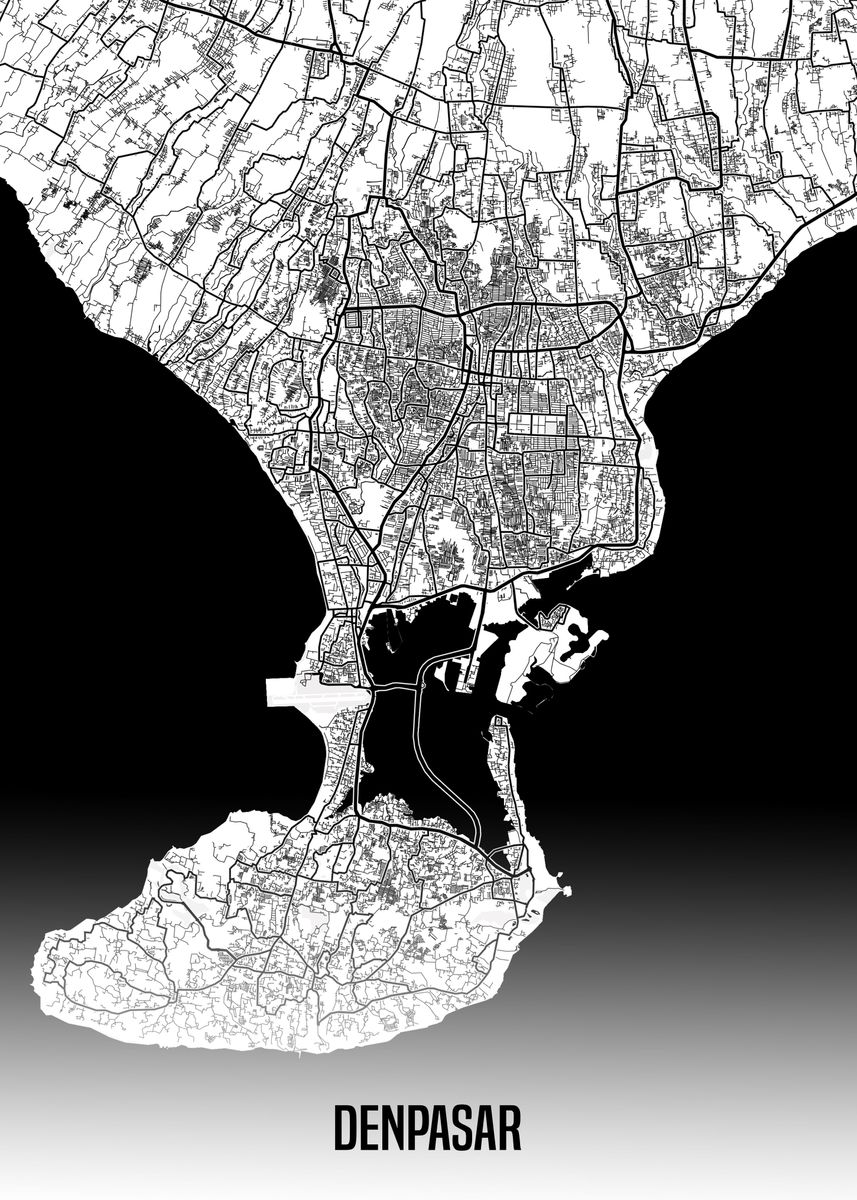 'Denpasar map' Poster, picture, metal print, paint by LUNGHISTE | Displate