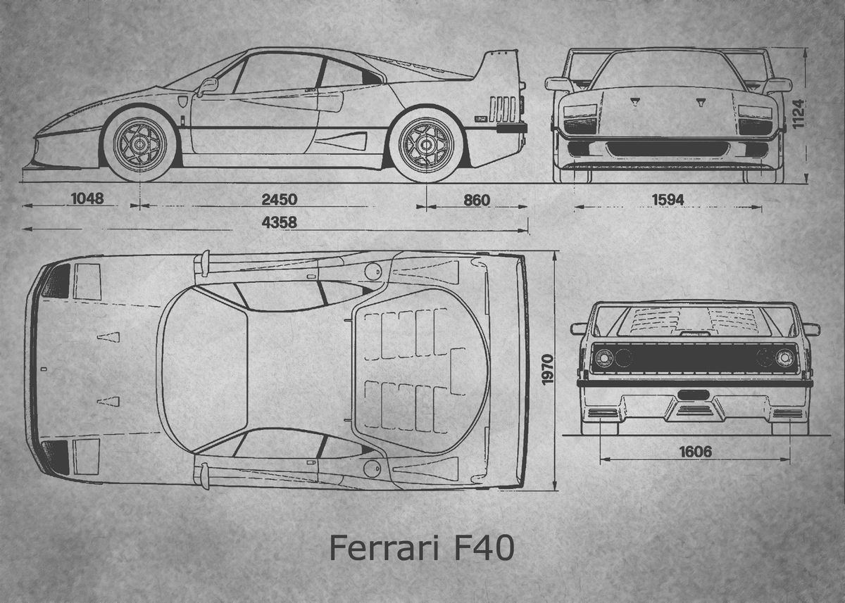 'Ferrari F40 gray old ' Poster by B & W Arts | Displate