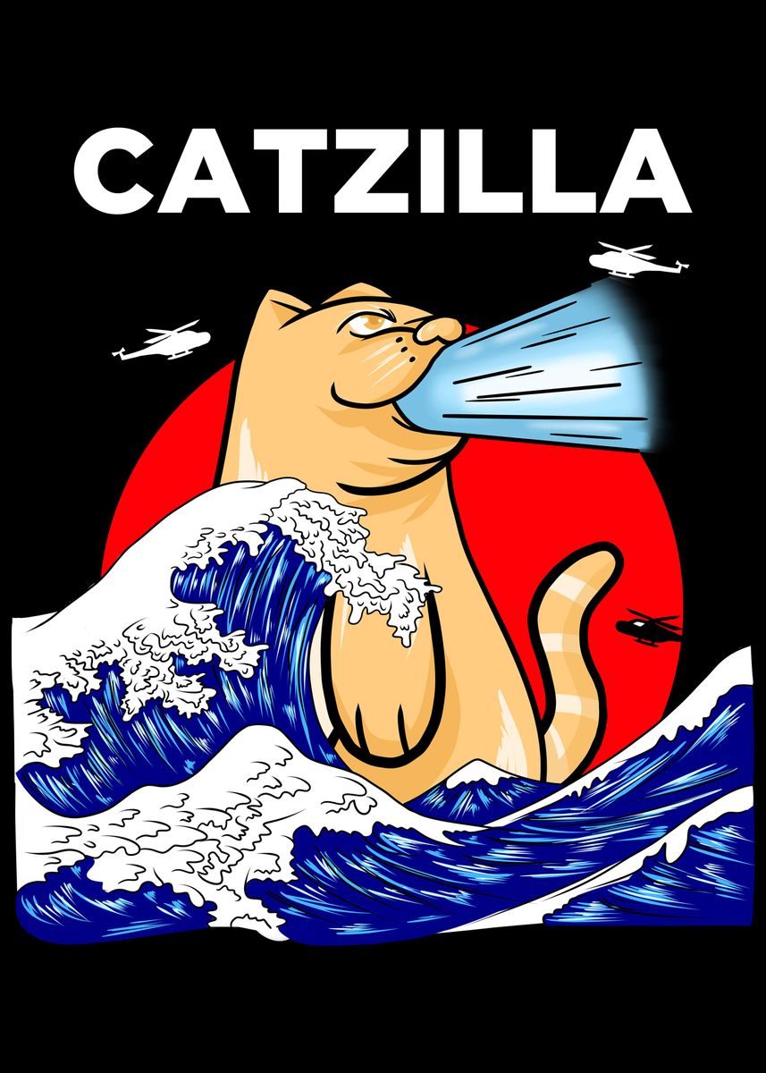 'CATZILLA' Poster, picture, metal print, paint by NIKO BAYU | Displate