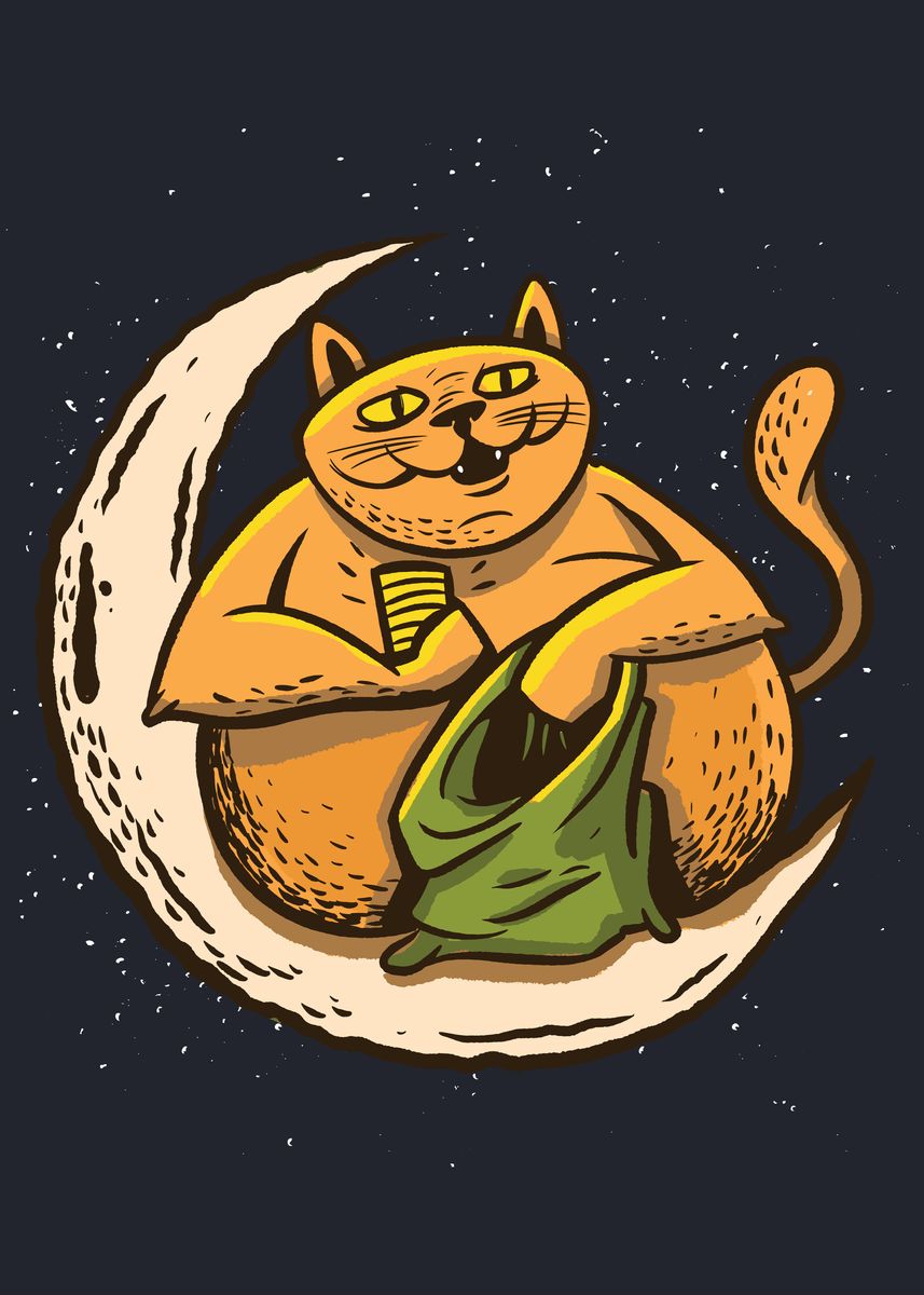 'Cat Moon' Poster, picture, metal print, paint by Kill2Kill | Displate