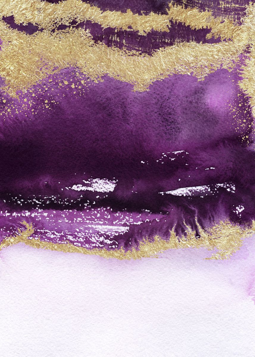 'Purple Gold Abstract 05' Poster, picture, metal print, paint by Aloke ...