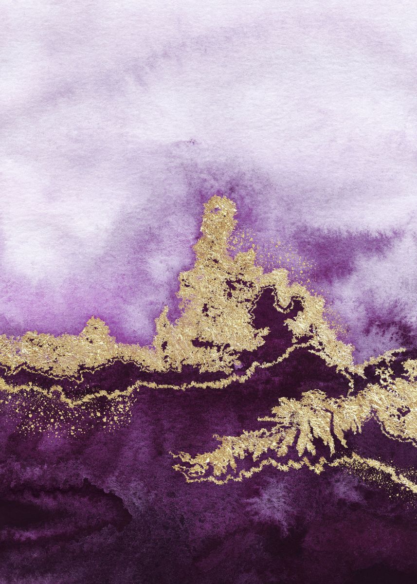 'Purple Gold Abstract 06' Poster, picture, metal print, paint by Aloke ...