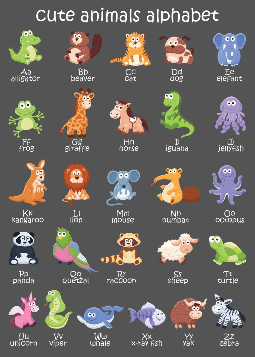 'Cute Animal Alphabet' Poster, picture, metal print, paint by Kirolino ...
