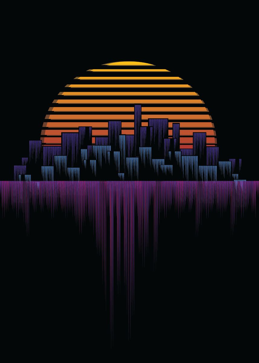 'Outrun Sunset City ' Poster, picture, metal print, paint by taps ...