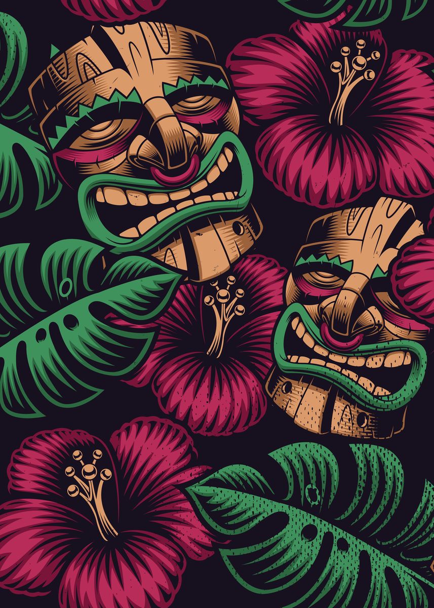 'Tiki' Poster, picture, metal print, paint by Juice Motivate | Displate