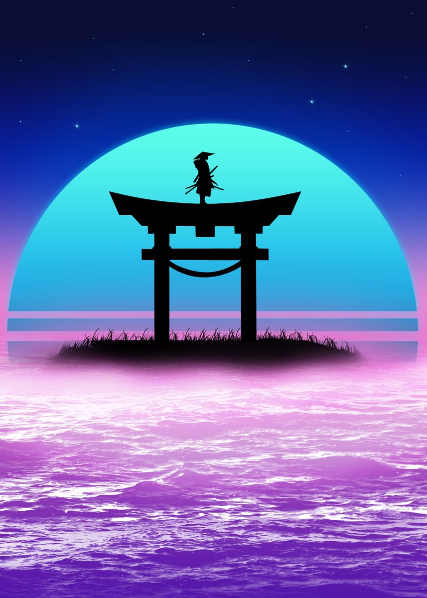 'samurai 80s synthwave' Poster, picture, metal print, paint by mr ...