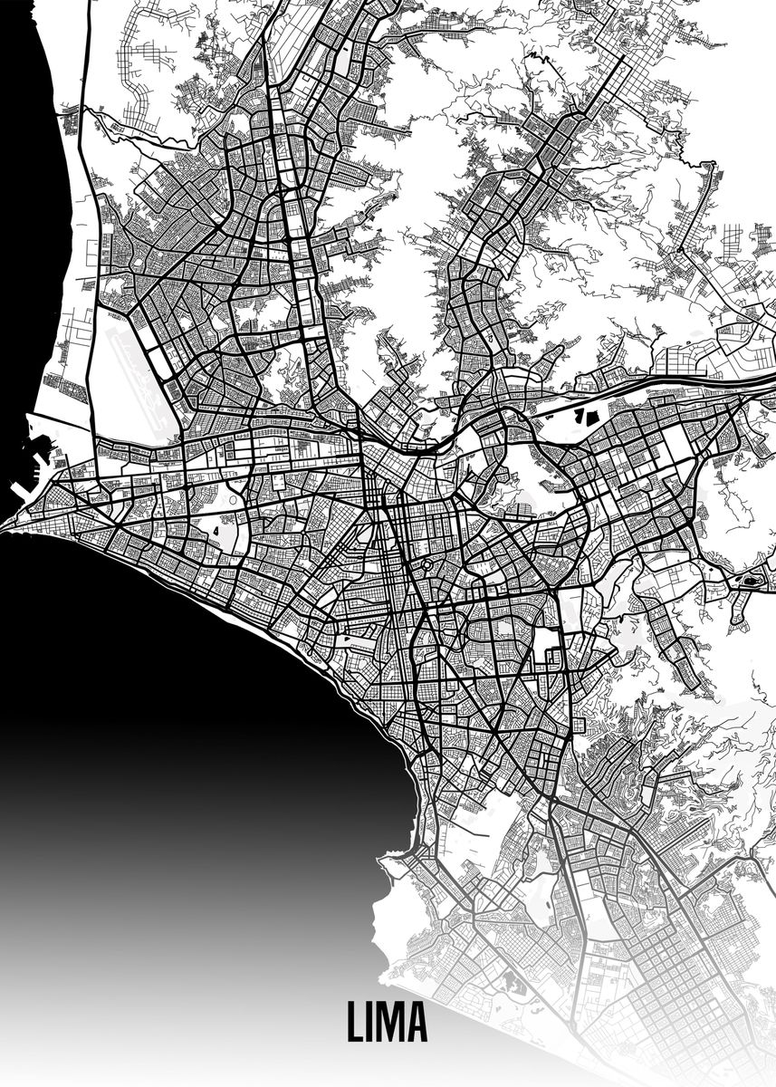 'Lima map' Poster, picture, metal print, paint by LUNGHISTE | Displate