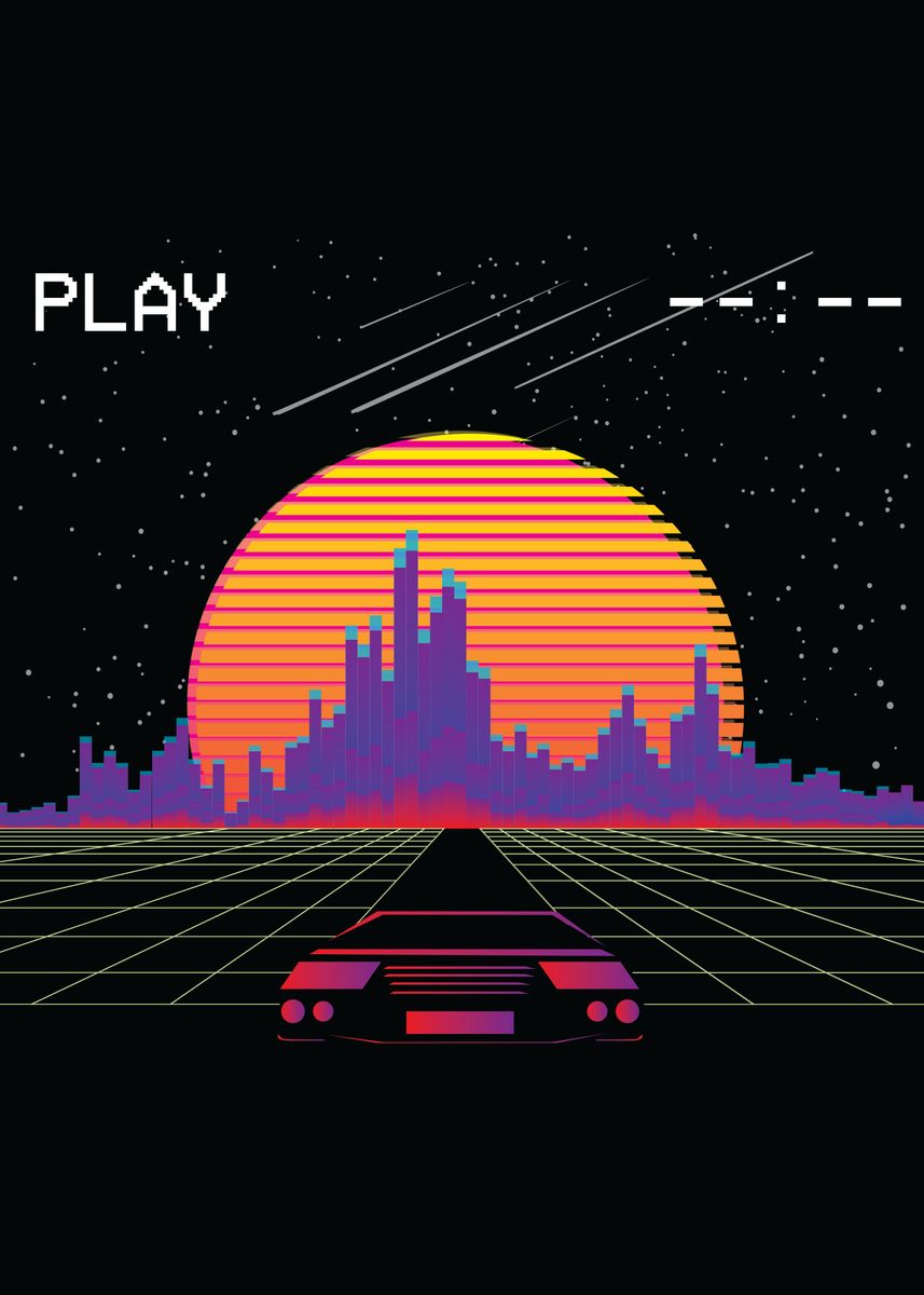 'Synthwave Fast Car Sunset ' Poster by taps lawrence | Displate