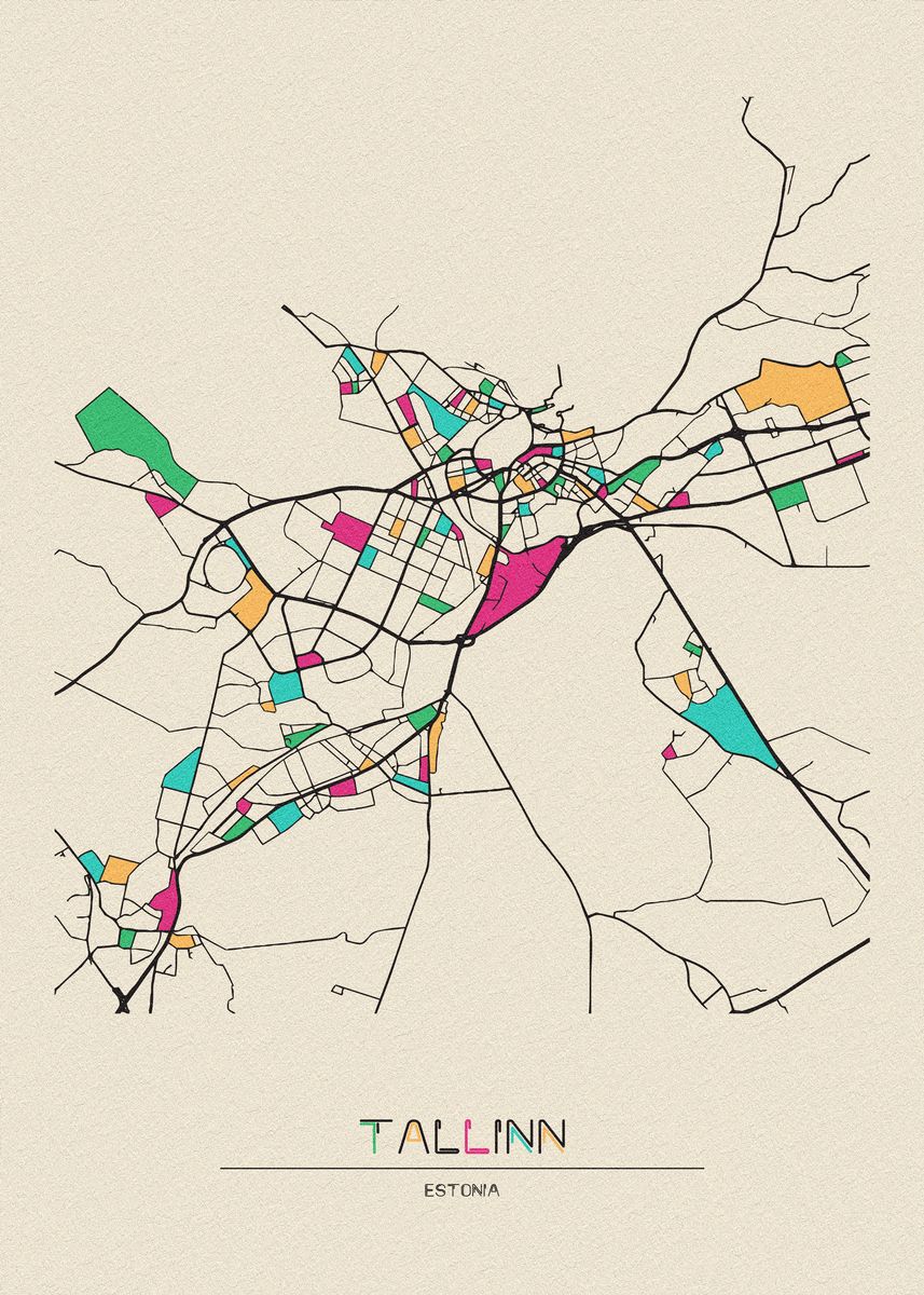 'Tallinn Map' Poster, picture, metal print, paint by Deniz A. | Displate