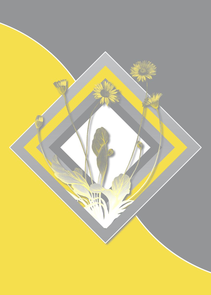 'Yellow Geometric Daisy A' Poster, picture, metal print, paint by Holy ...