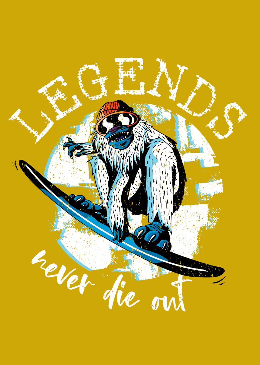 'Snowboarding Yeti' Poster, picture, metal print, paint by StonerPlates ...