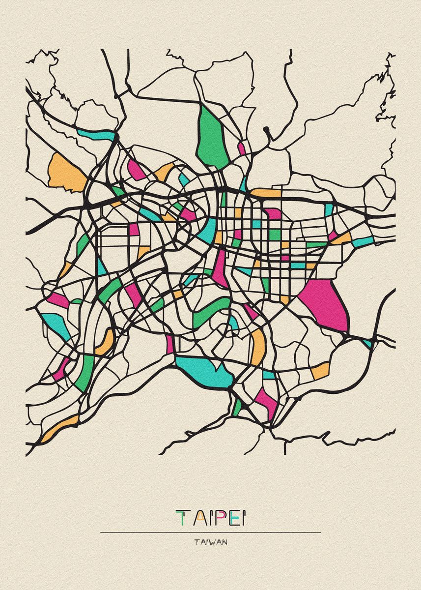 'Taipei Map' Poster, picture, metal print, paint by Deniz A. | Displate