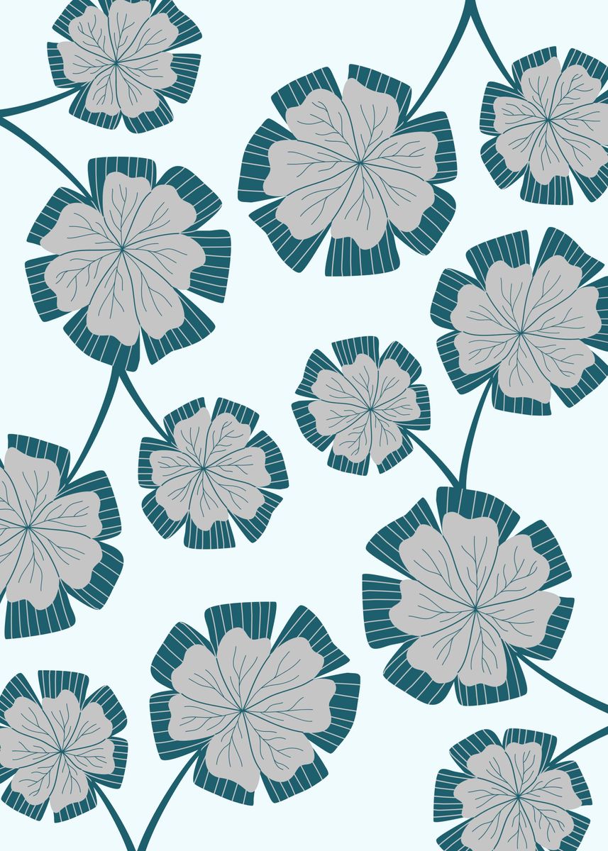 'soft blue flowers walldeco' Poster, picture, metal print, paint by ...