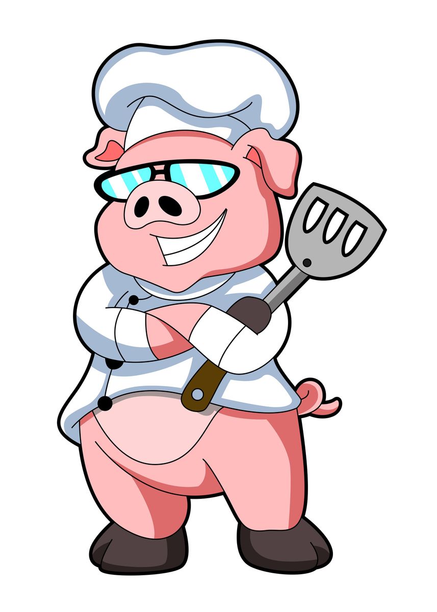 'Pig Chef Chef hat Spatula' Poster by Markus Schnabel | Displate