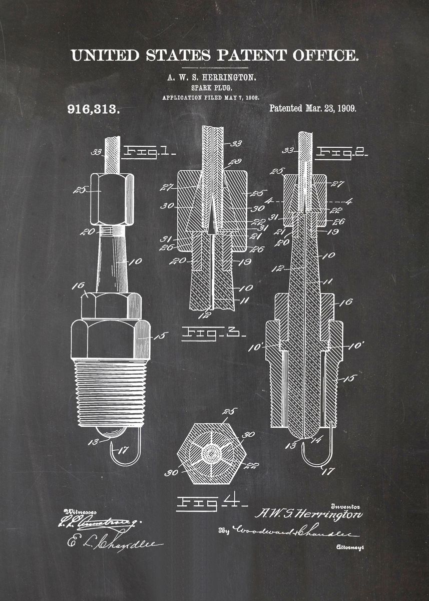'28 1909 Spark Plug Patent' Poster by Jana Lara | Displate
